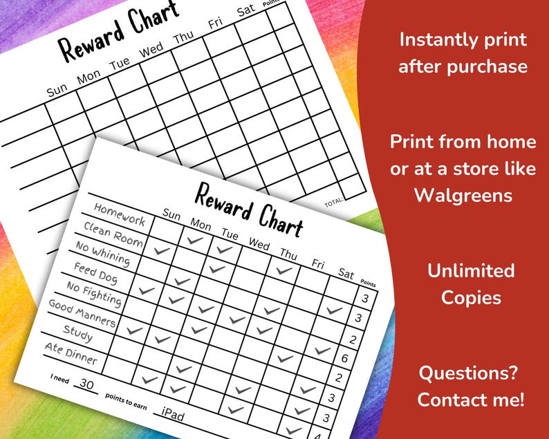 Printable Reward Chart for Kids, School Reward Chart, Visual Chart for ...