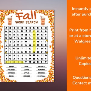 Autumn Word Search | Fall Word Search | Printable Fall Game | Fall ...