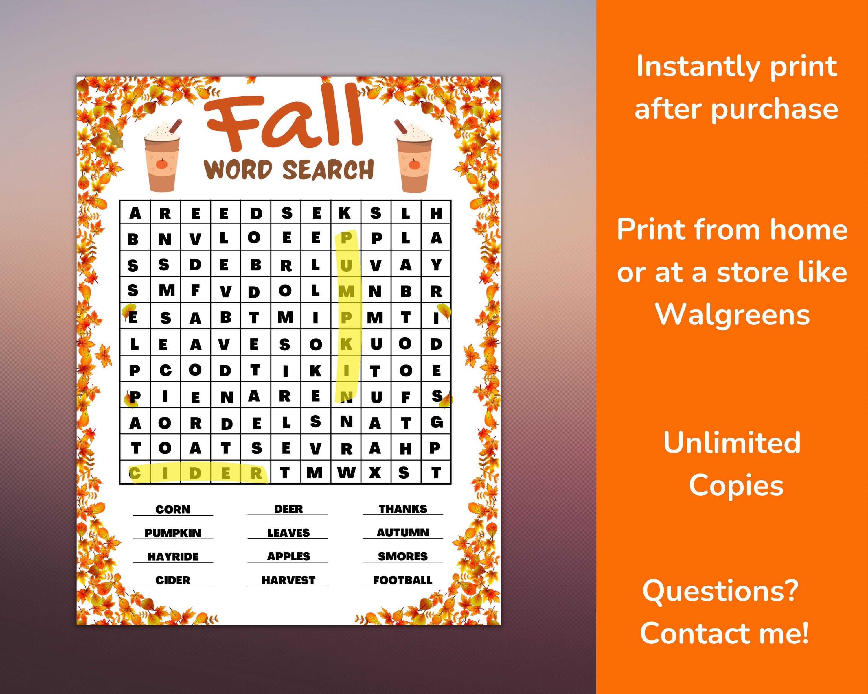 Autumn Word Search | Fall Word Search | Printable Fall Game | Fall ...