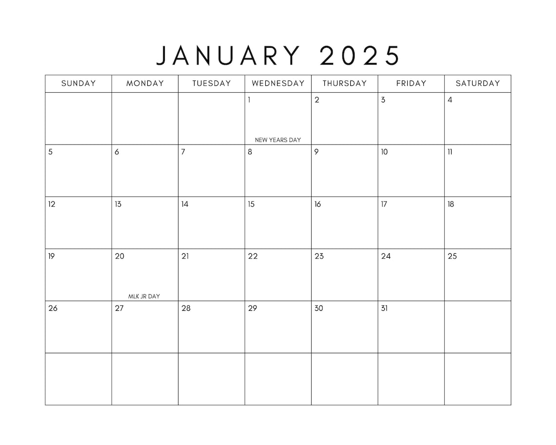 2025 Printable 12 Month Calendar, Simple Plain Calendar With Holidays ...