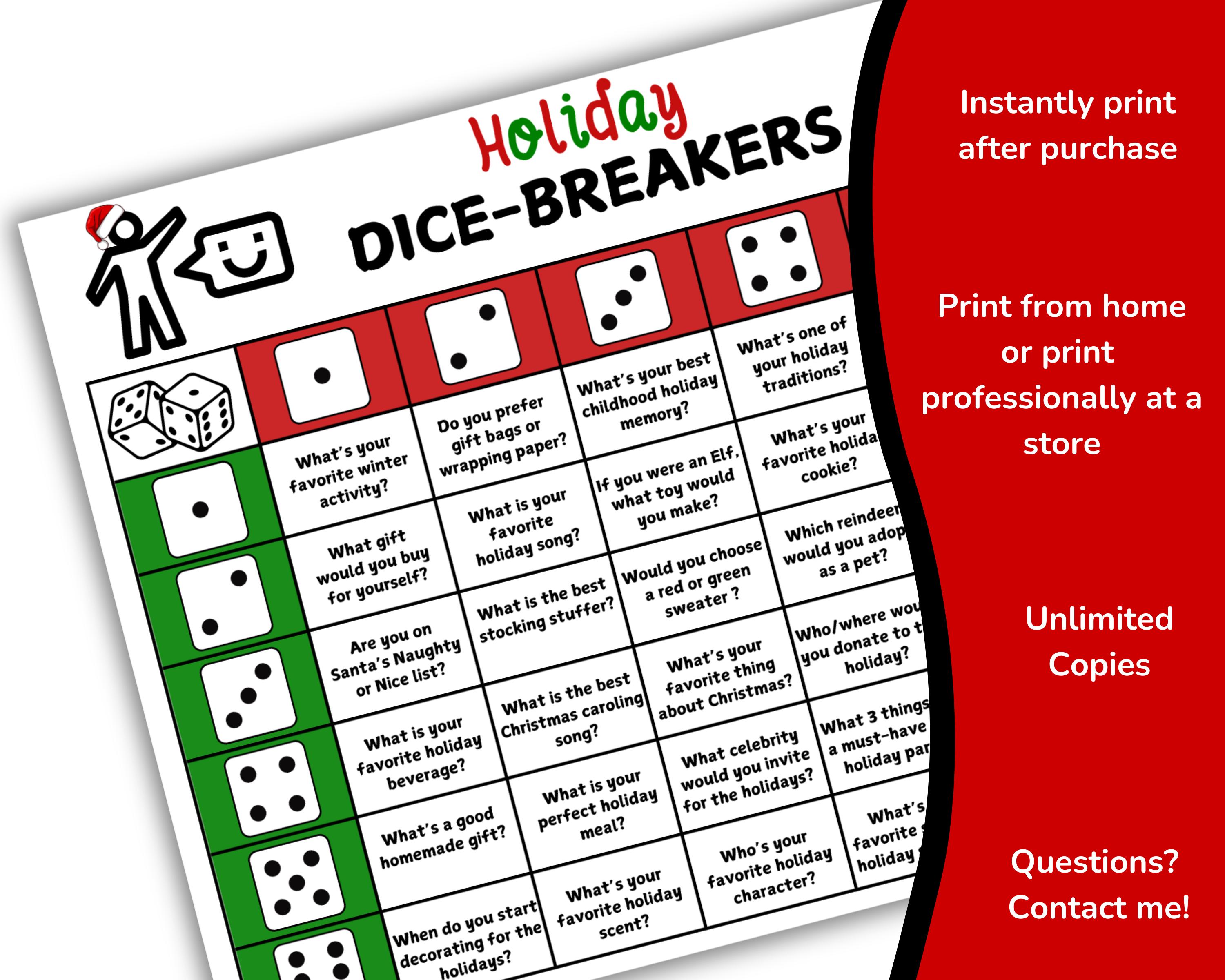 Icebreaker Christmas Game, Get to Know Me Holiday Dice Game, Table Talk ...