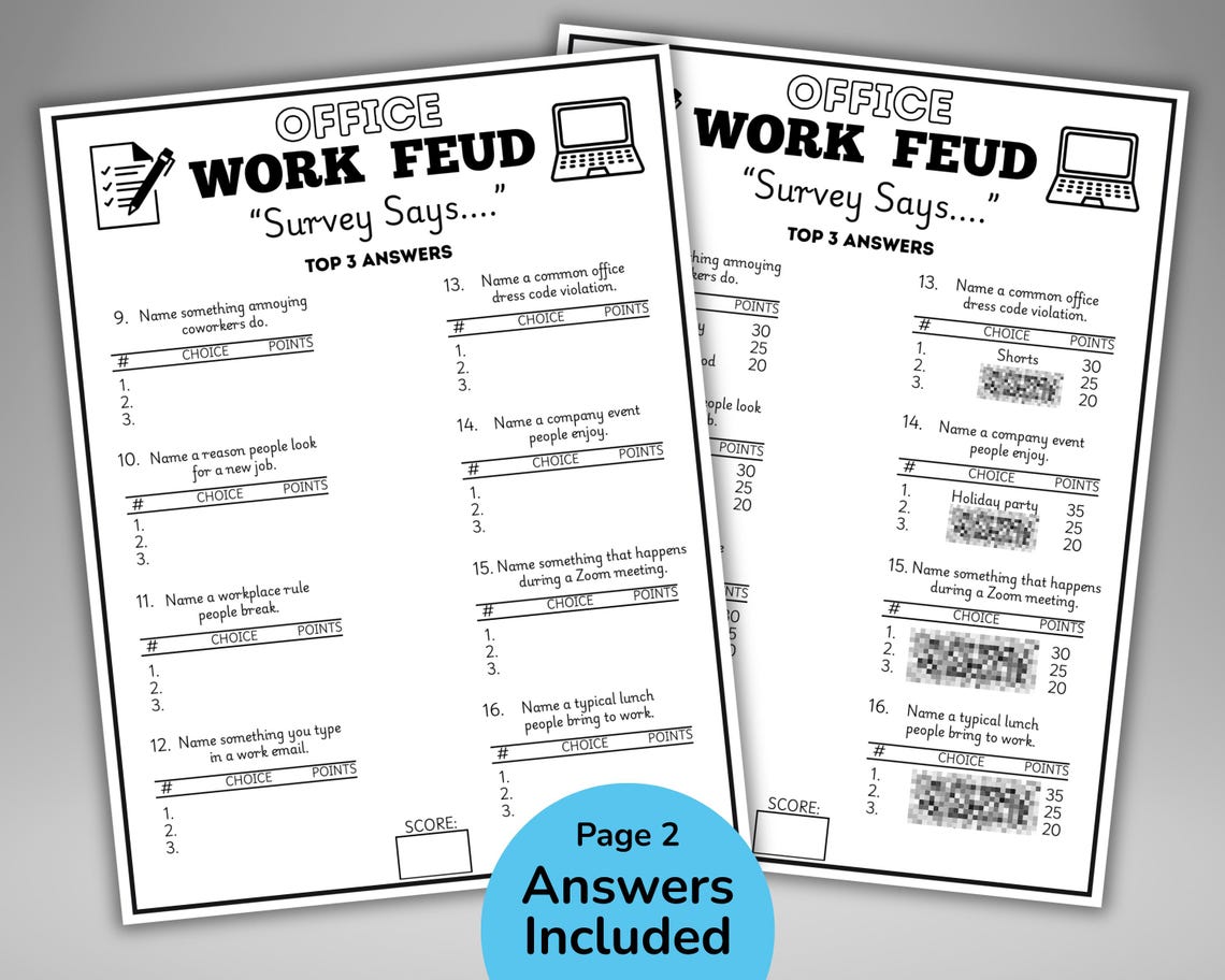 Office Work Feud Game, Printable Team Building Activity, Group Office ...
