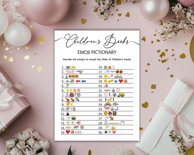 Children's Books Emoji Game, Printable Baby Shower Children's Book ...
