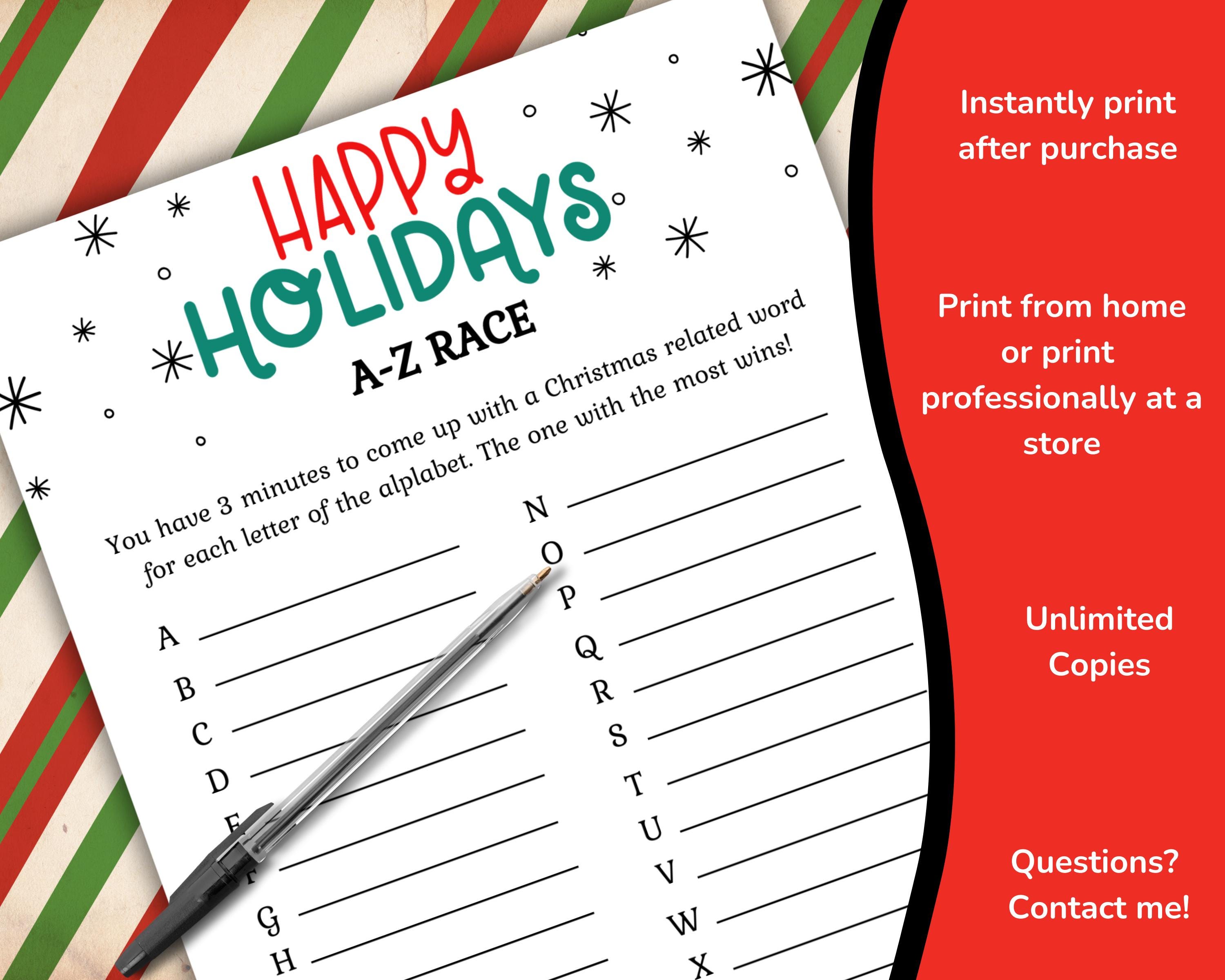 A-Z Race Holiday Activity for School or Work, Printable Christmas Game ...