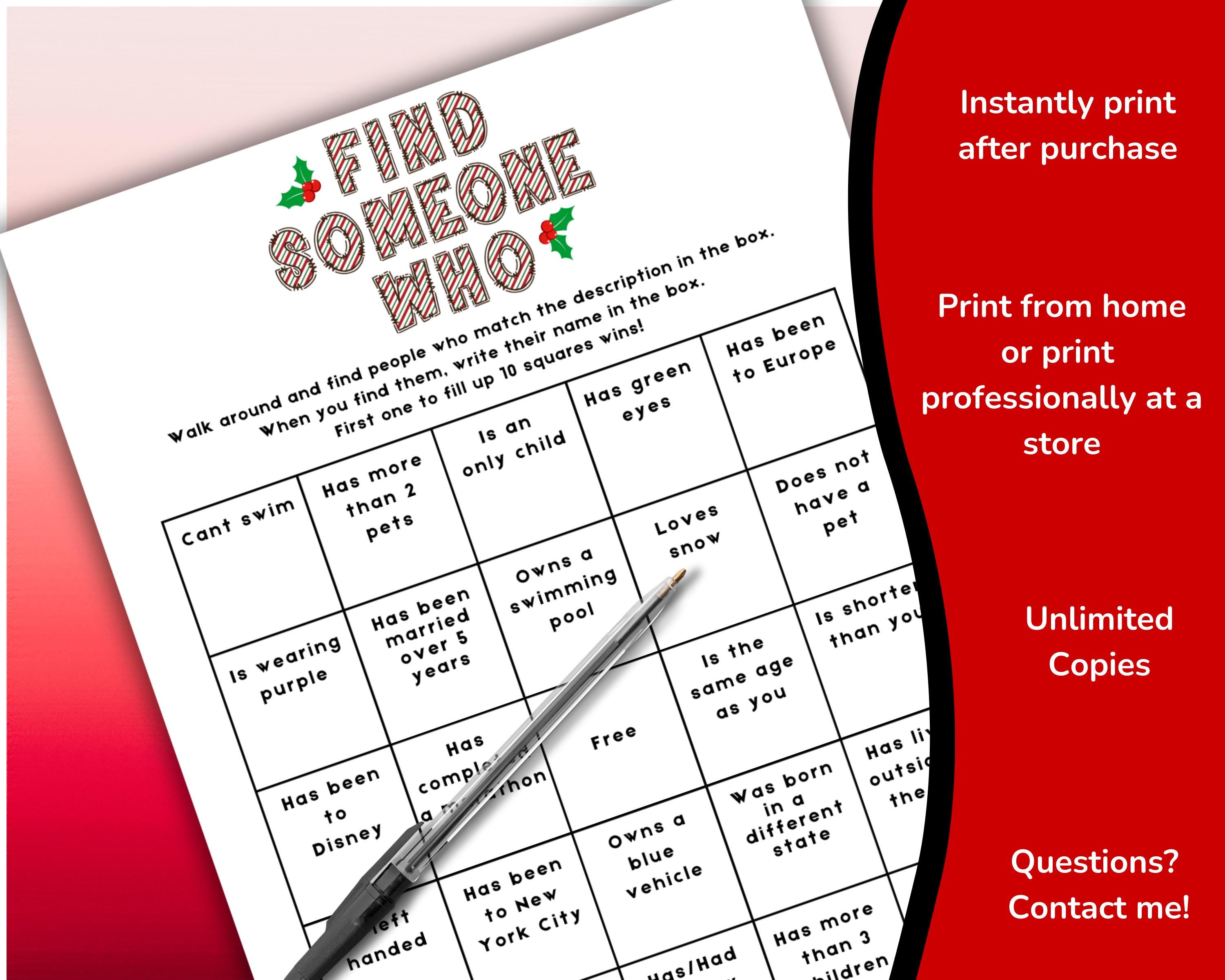 Find Someone Who Holiday Party Activity Printable Find the Guest Game ...