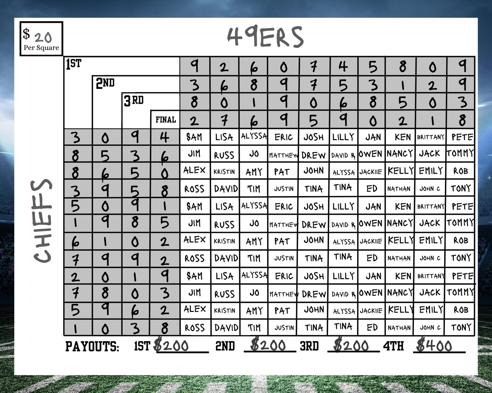 Super Football Bowl Printable Betting Squares, Betting Pool, Sports ...