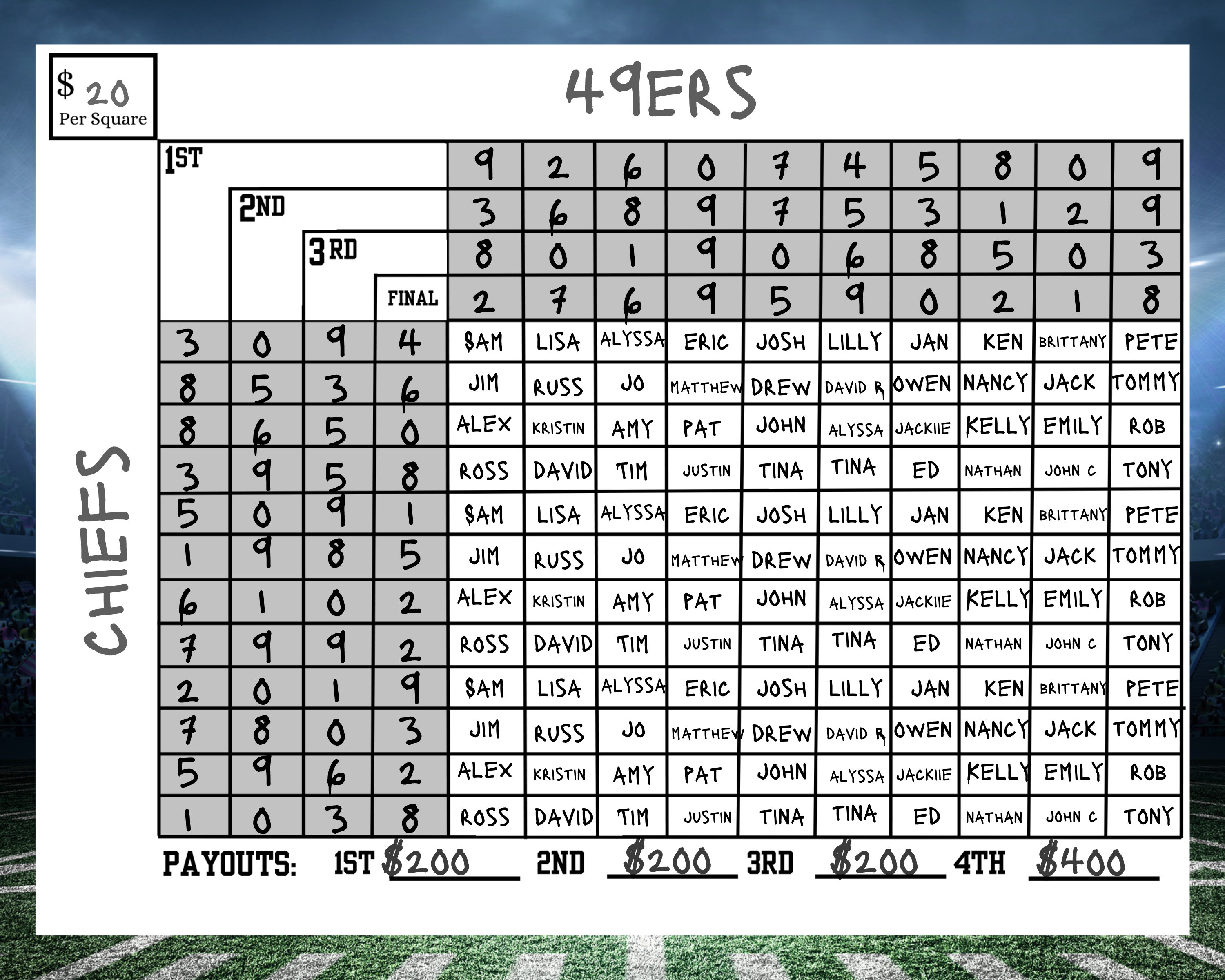 Super Bowl Football Printable Betting Squares, Betting Pool, Sports ...