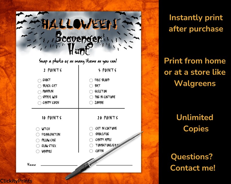 Halloween Scavenger Hunt-printable Halloween Games-halloween Party ...