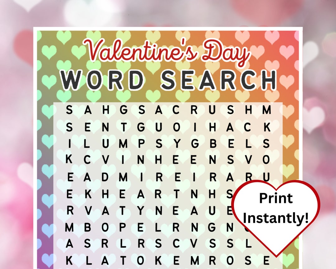 Printable Valentine's Day Word Search for Kids & Adults, Valentine's ...