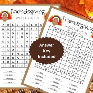 Friendsgiving Word Search, Thanksgiving Word Search, Party Games for ...