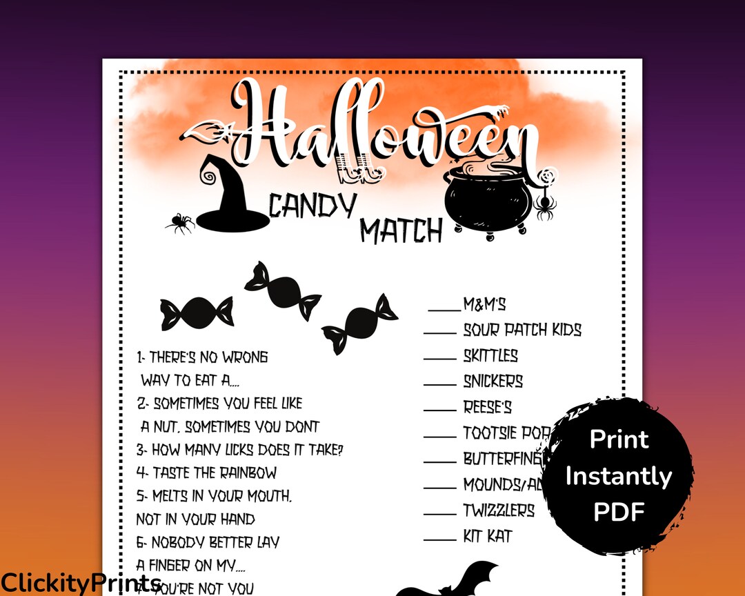 Halloween Candy Match-printable Halloween Game-candy Game-halloween ...