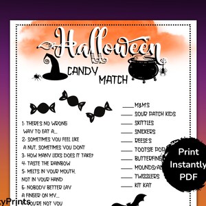 Halloween Candy Match-printable Halloween Game-candy Game-halloween ...