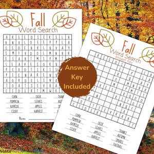 Fall Word Search-autumn Word Search-back to School Word Search-festive ...