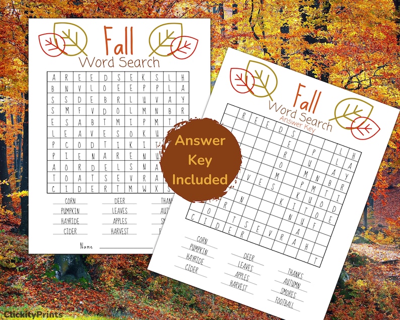 Fall Word Search-autumn Word Search-back to School Word Search-festive ...