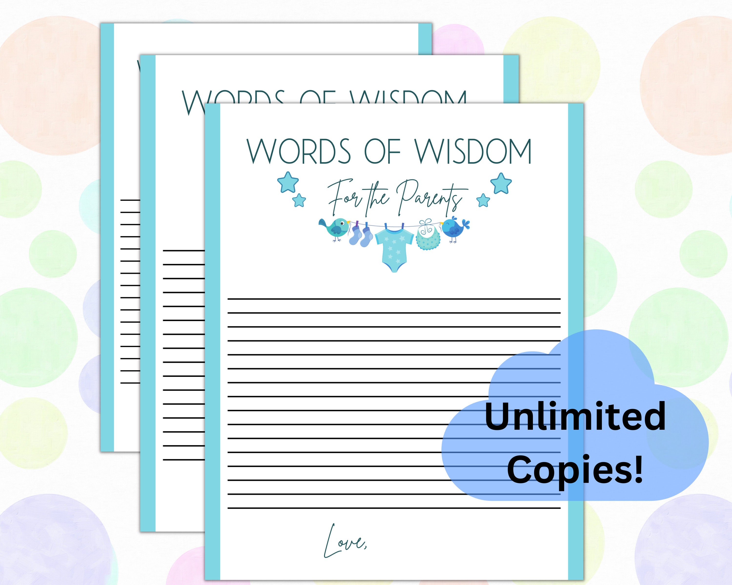 Boy Baby Shower Printable Words of Wisdom Letter, Blue Baby Shower ...
