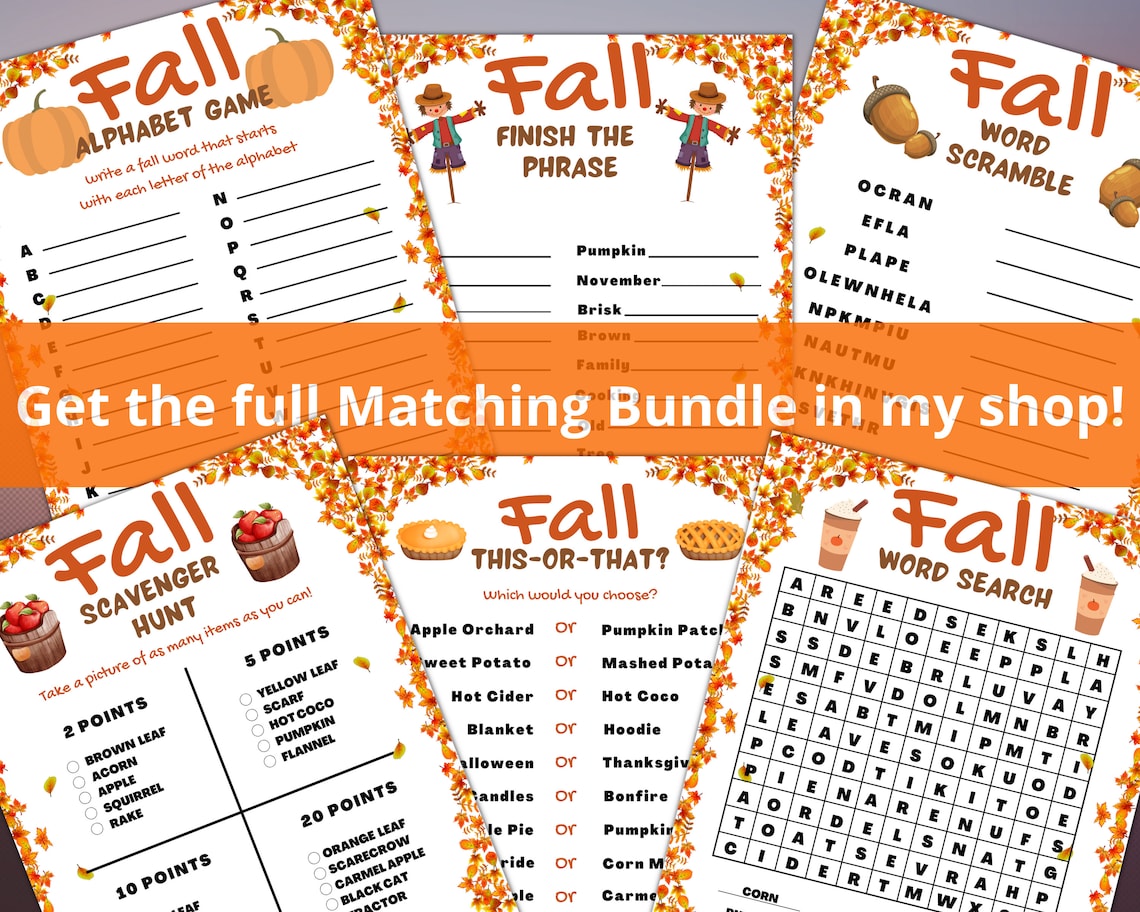 Fall Finish the Phrase Game, Printable or Virtual Game for Adults Kids ...