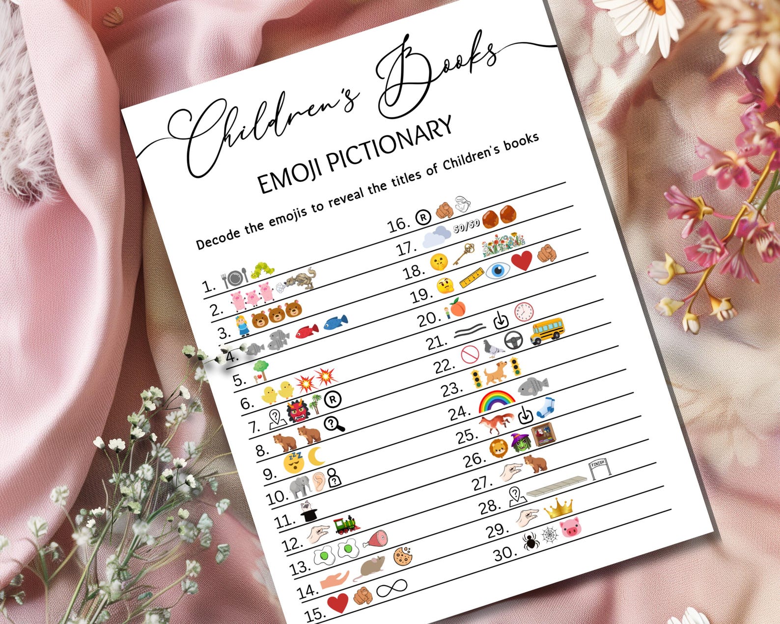 Children's Books Emoji Game, Printable Baby Shower Children's Book ...