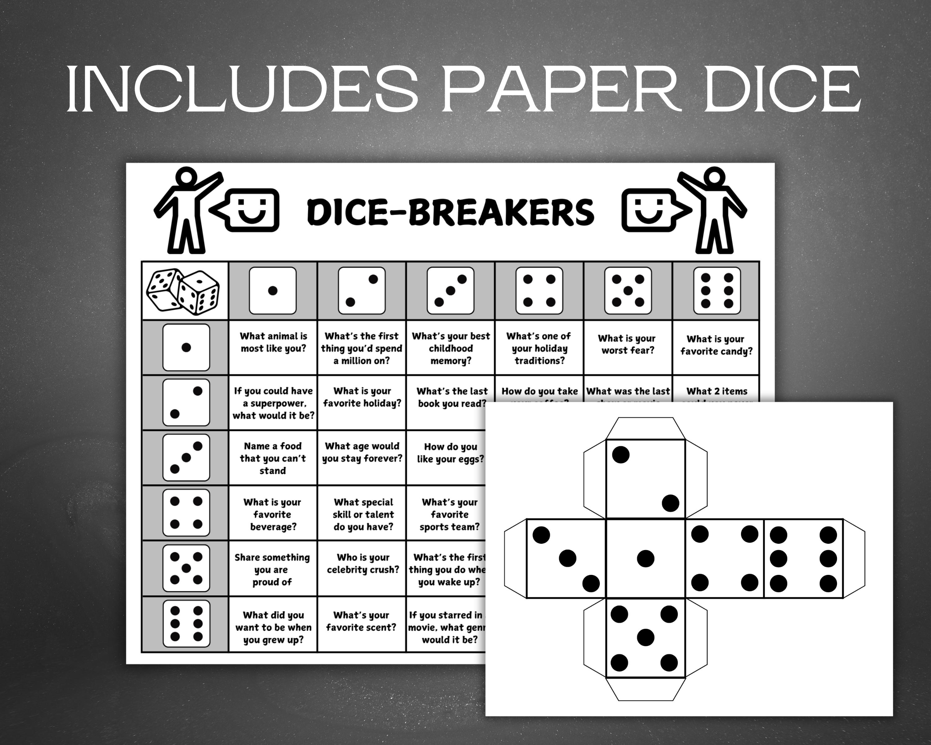 Icebreaker Office Party Game, Printable Conversation Starter Dice Game ...