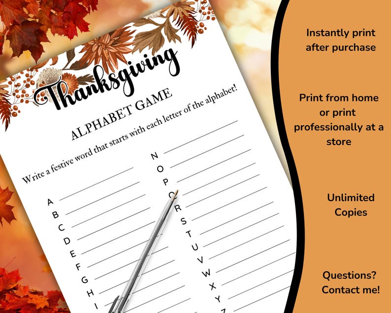 Thanksgiving Dinner Party Game for Kids and Adults, Printable ...