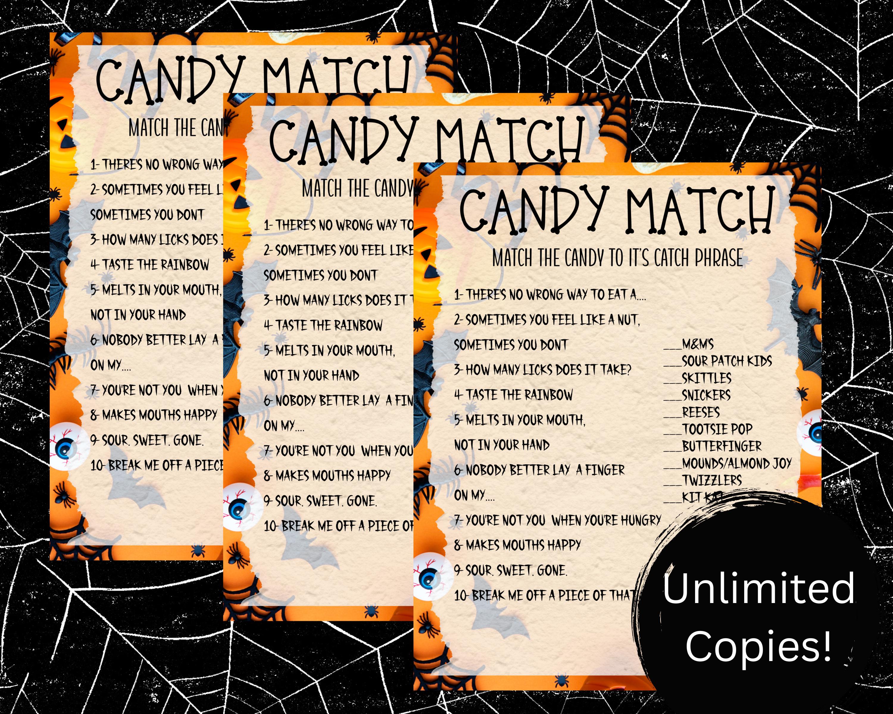 Candy Match Halloween Game for Kids Instant Download, Printable ...