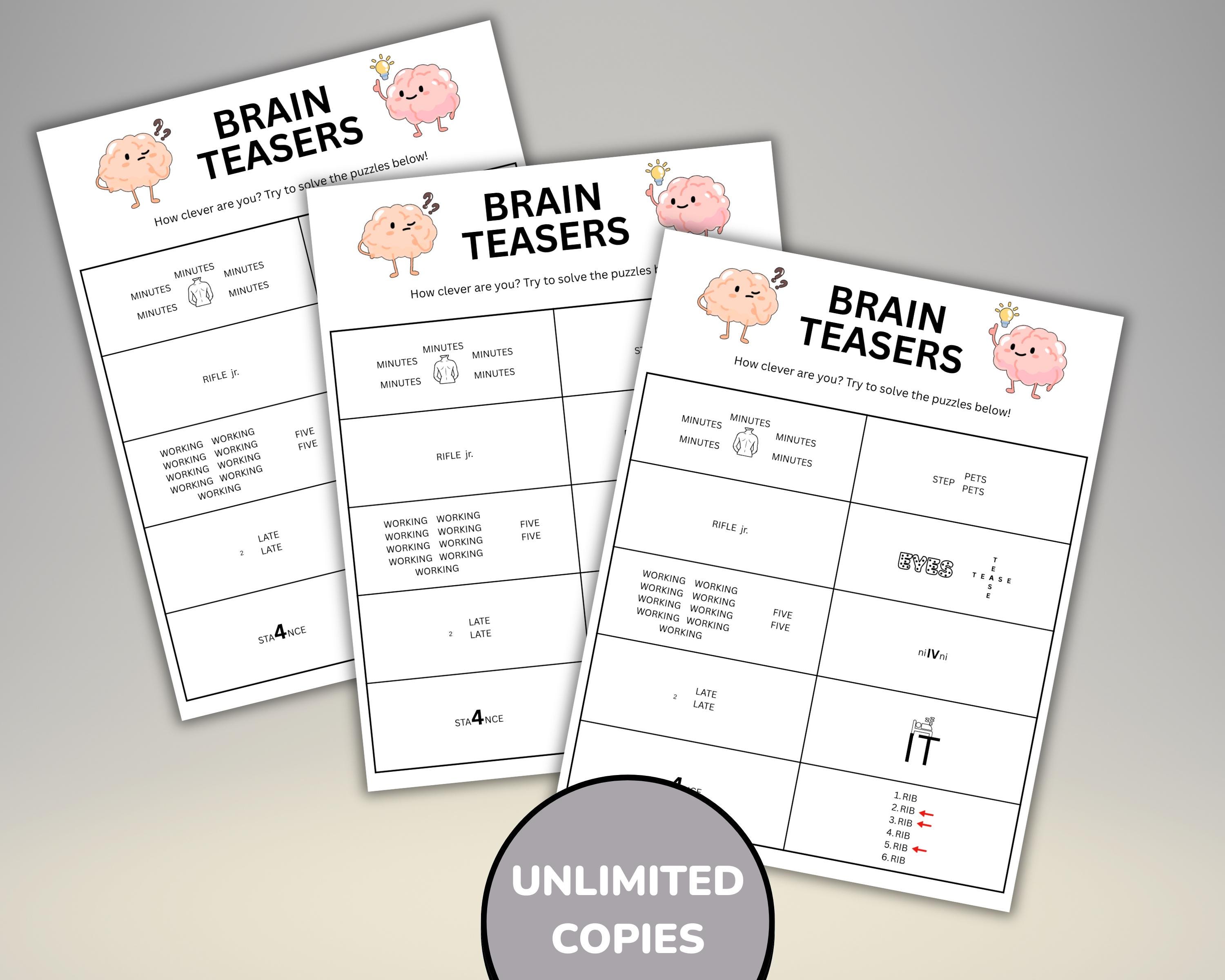 Brain Teaser Printable Game, Brain Puzzle, Mental Challenge Game, Logic ...