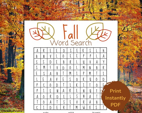Fall Word Search-autumn Word Search-back to School Word - Etsy