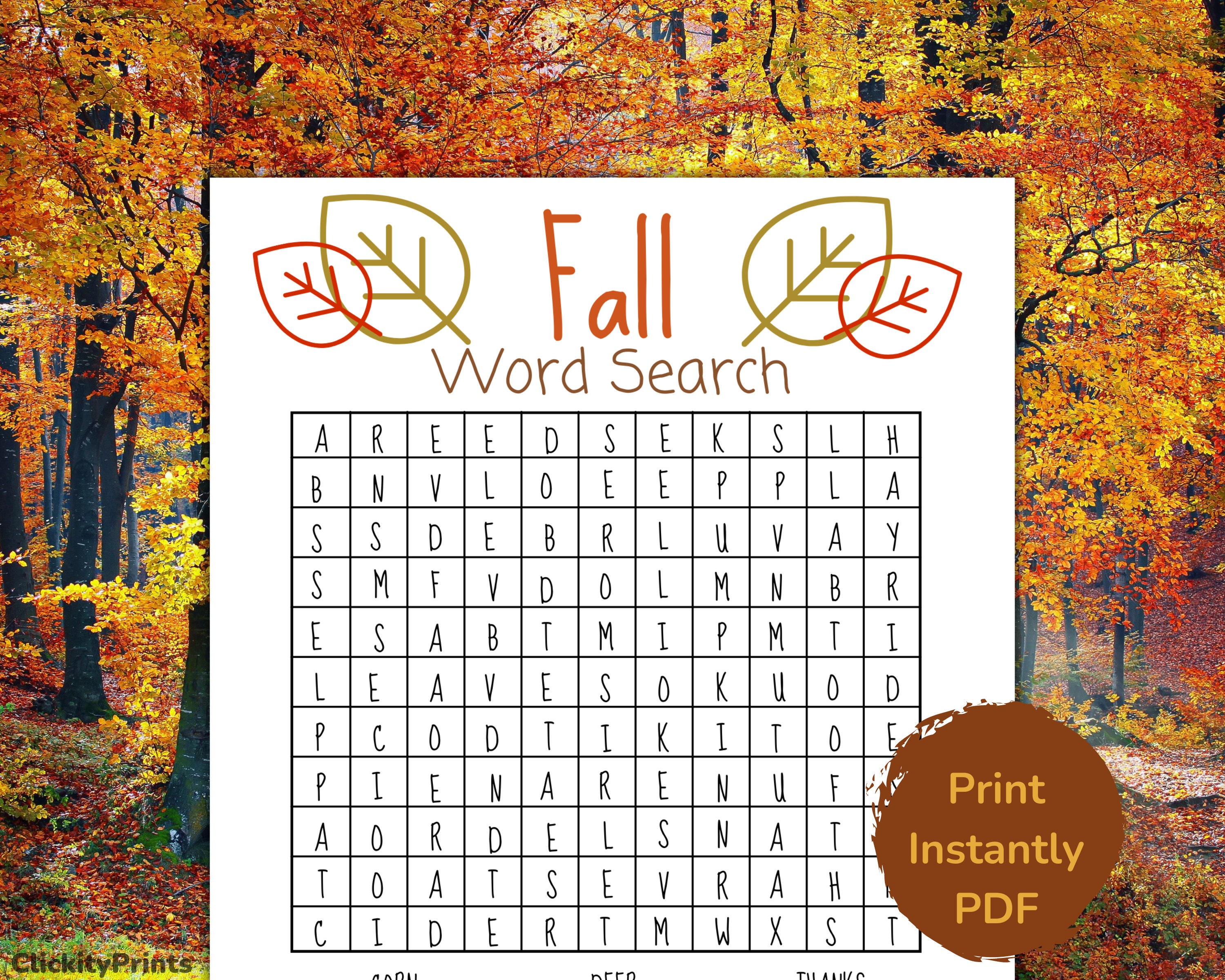 Fall Word Search-autumn Word Search-back to School Word Search-festive ...