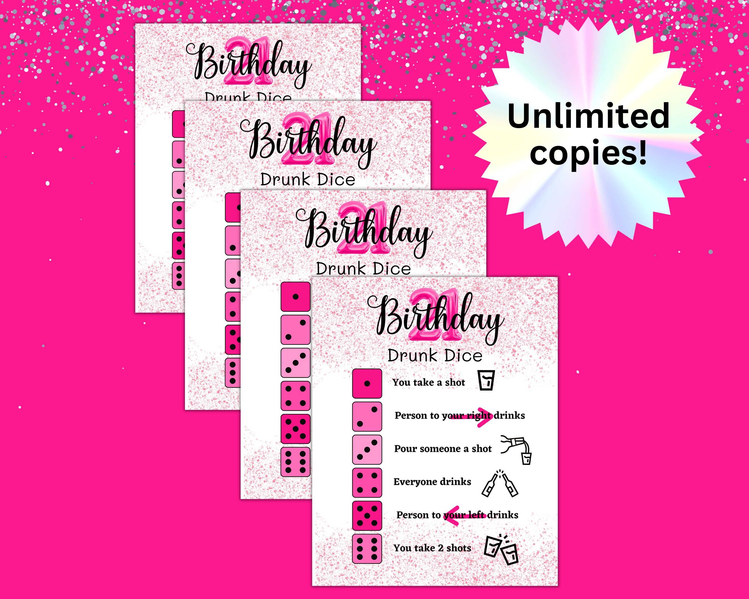 Printable 21st Birthday Drunk Dice Game, 21st Drinking Games, Birthday ...