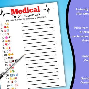 Guess the Medical Condition Emoji Pictionary, Printable Emoji Guessing ...