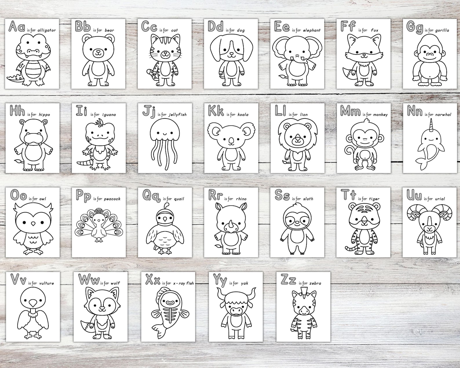 Printable ABC Animal Coloring Pages PDF, Alphabet Coloring Book for ...