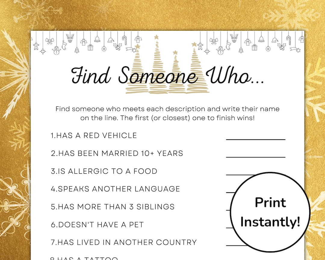Christmas Holiday Find Someone Who Icebreaker Game, Christmas Office ...