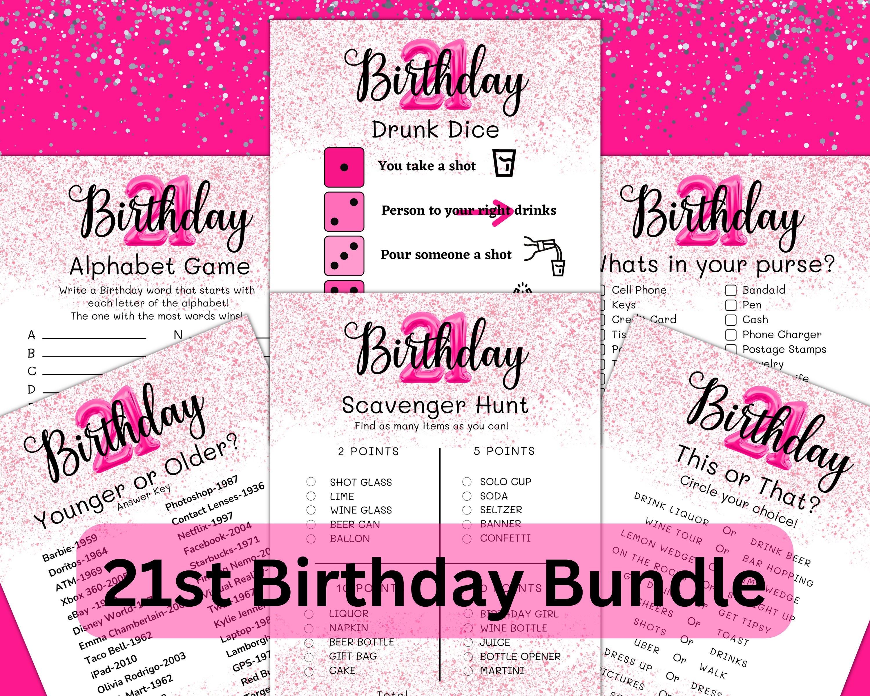 Printable 21st Birthday Game Bundle, Drunk Dice Birthday Game, 21st ...