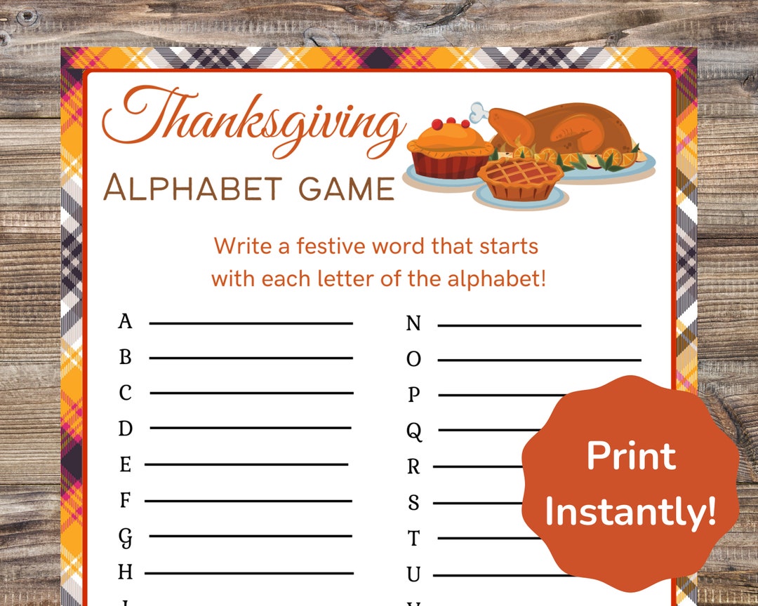 Thanksgiving Alphabet A-Z Game, Thanksgiving Dinner Party Games for ...