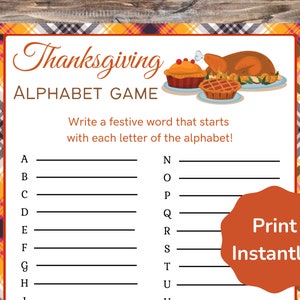Thanksgiving Alphabet A-Z Game, Thanksgiving Dinner Party Games for ...