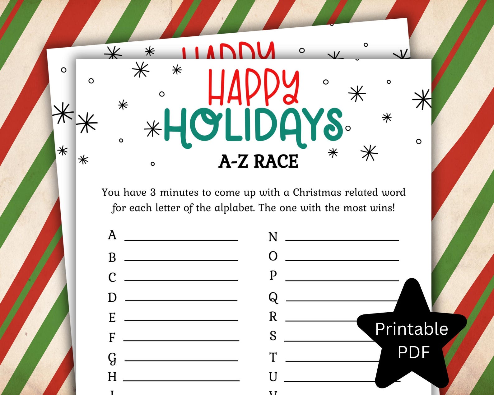 A-Z Race Holiday Activity for School or Work, Printable Christmas Game ...