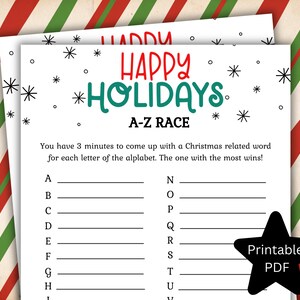 A-Z Race Holiday Activity for School or Work, Printable Christmas Game ...