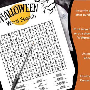 Printable Halloween Word Search and Answer Key, Halloween Party ...