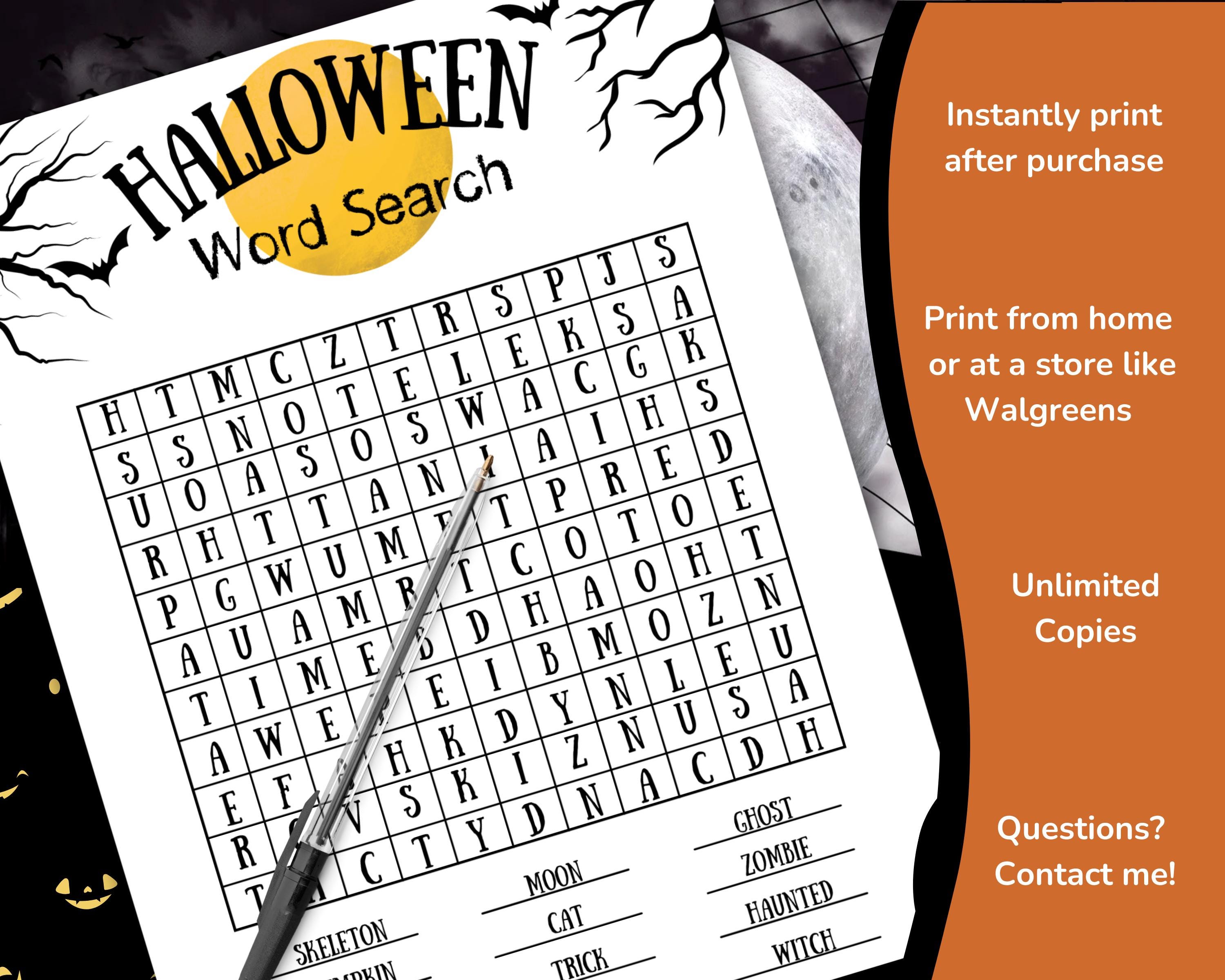 Printable Halloween Word Search and Answer Key, Halloween Party ...