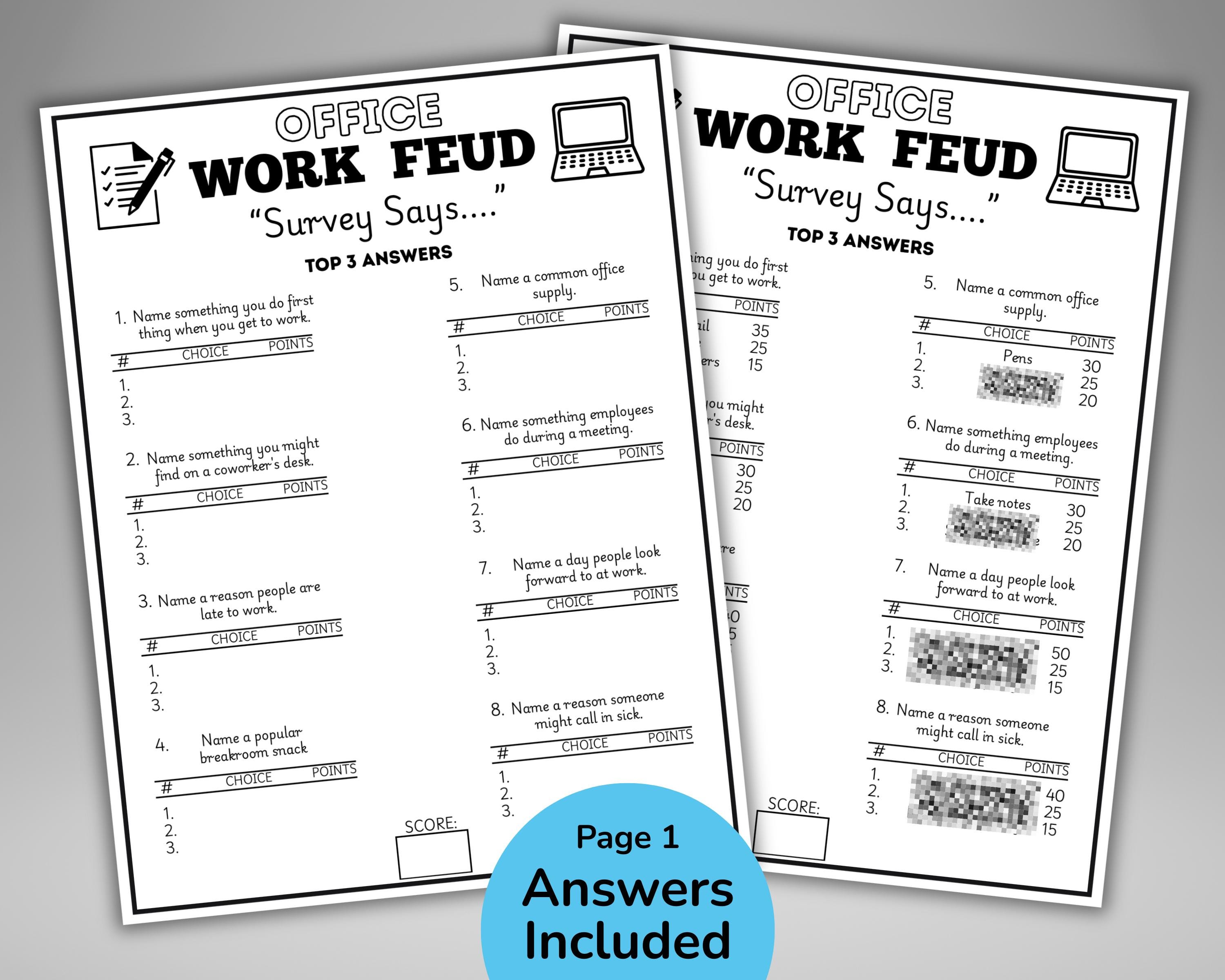Office Work Feud Game, Printable Team Building Activity, Group Office ...