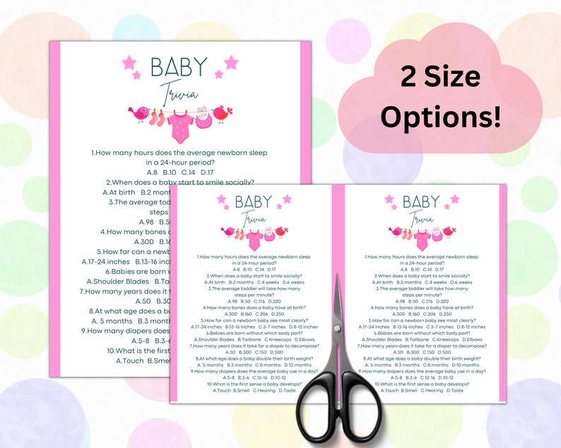 Girl Baby Shower Printable Baby Trivia & Answer Key, Pink Baby Shower ...