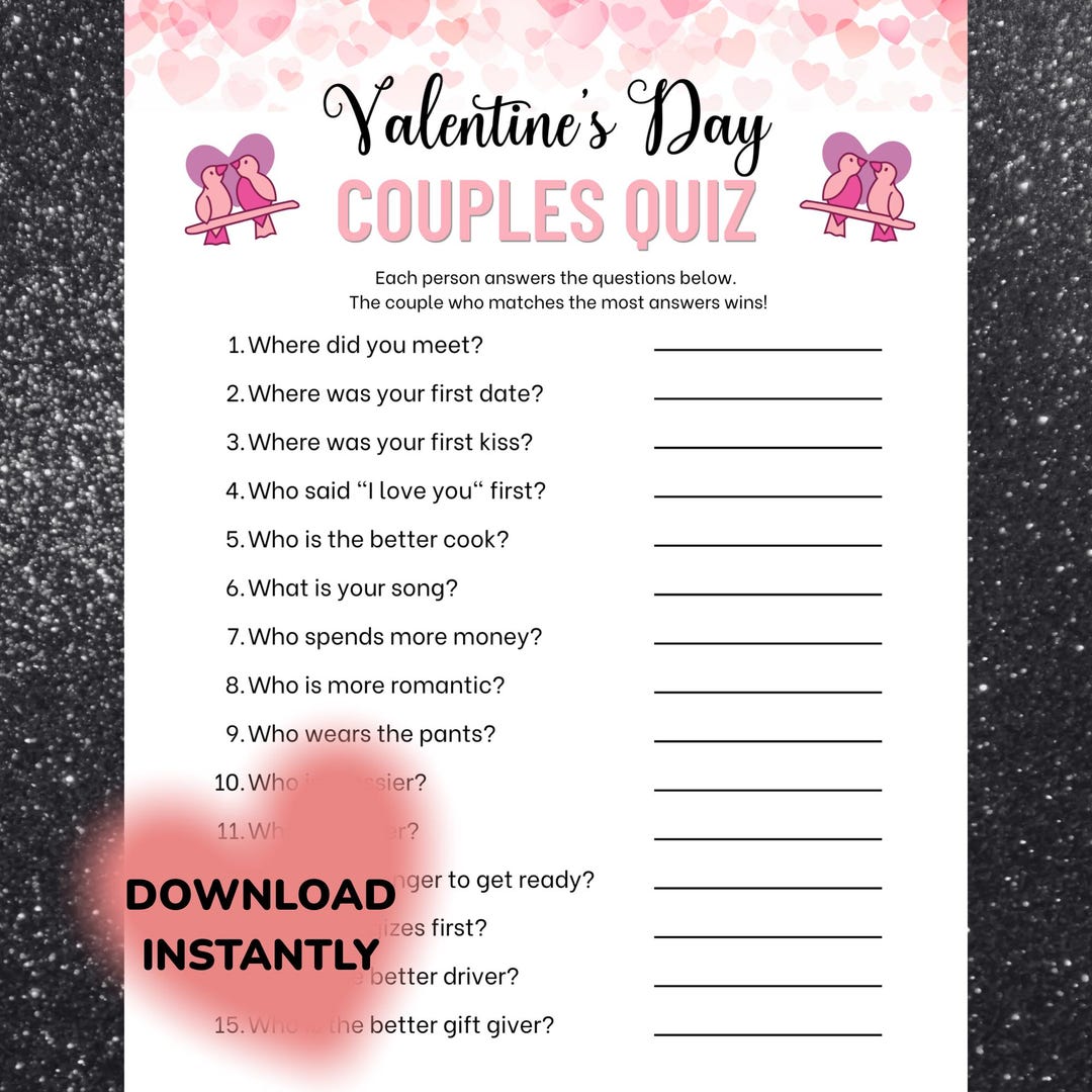 Couple's Quiz Game Instant Download, Printable Test for Valentine's Day ...