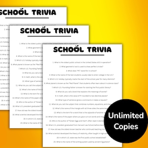 School Trivia Game, Printable Quiz for Kids and Teachers, Classroom ...