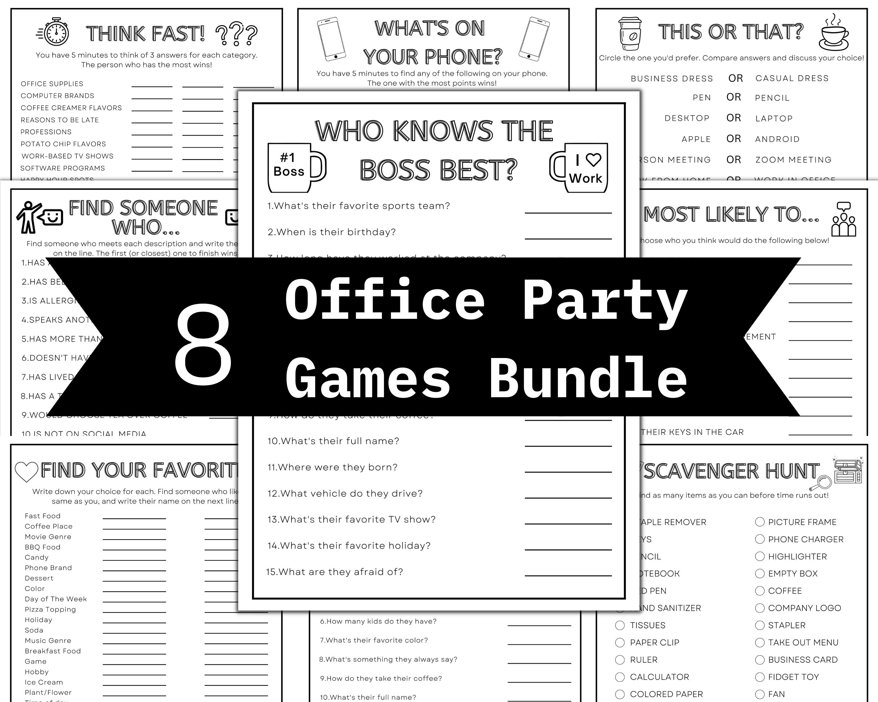 Office Party Games Bundle, Printable Games for Work, Team Building ...