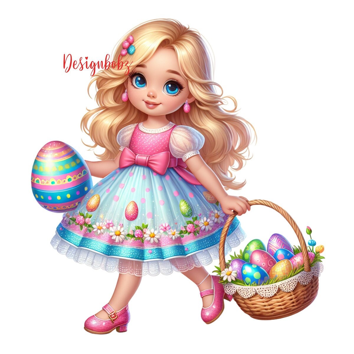 Easter Egg Hunt Cute Girl Clipart PNG JPG PDF Digital Printable - Etsy