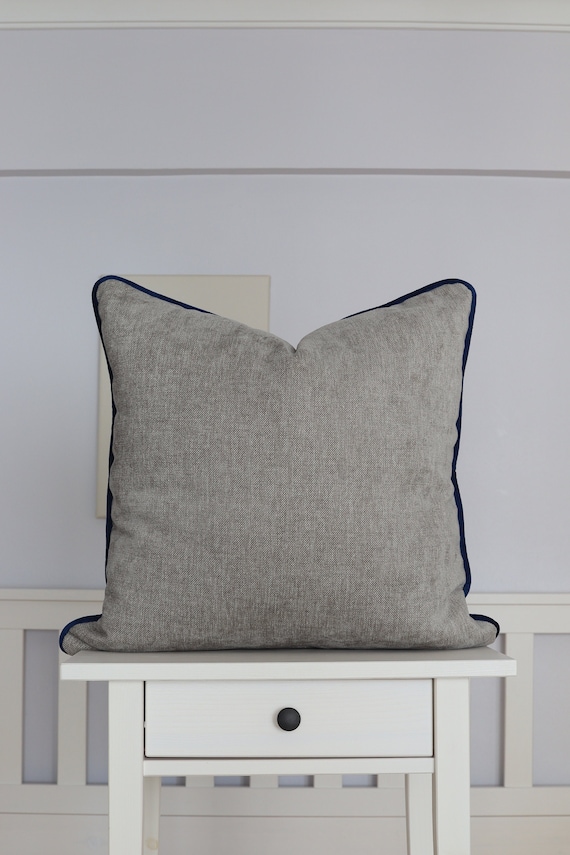 Gray Linen Pillow Cover With Piping Decorative Throw Pillow - Etsy