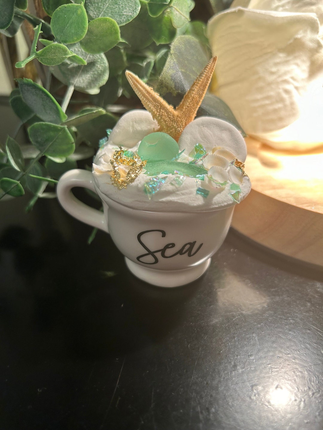 Fake Cupcake Fake Mug Cake Beach Mini Mug Sea Glass and Star Fish Fake ...