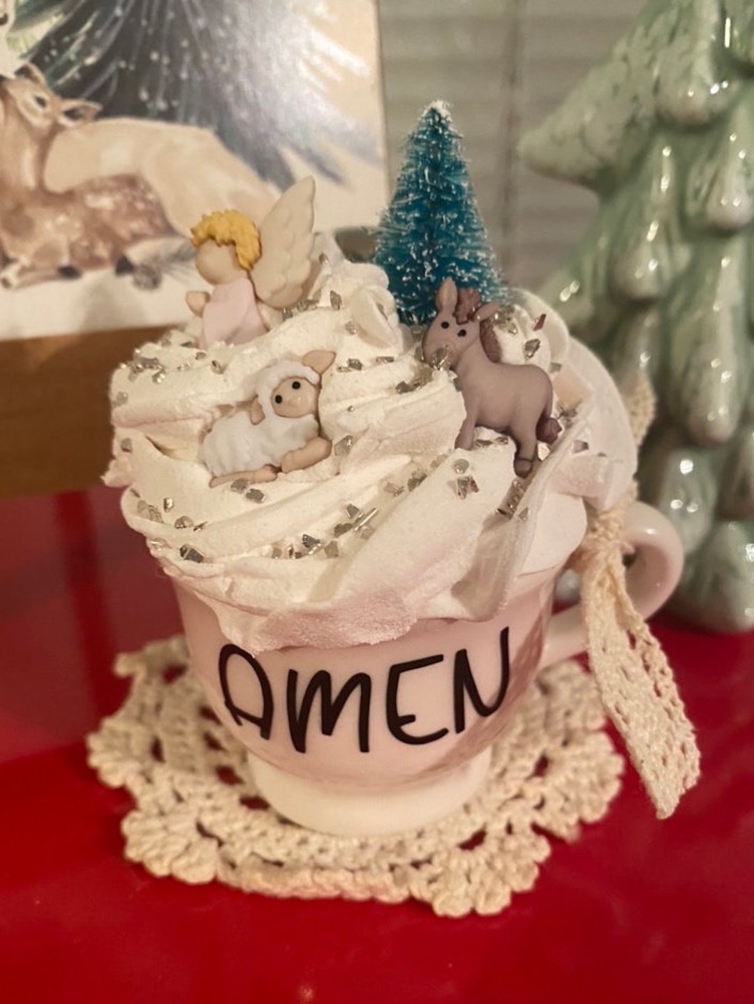 Fake Cupcake Fake Mug Cake Christmas Tiered Tray Decor Mini Nativity ...