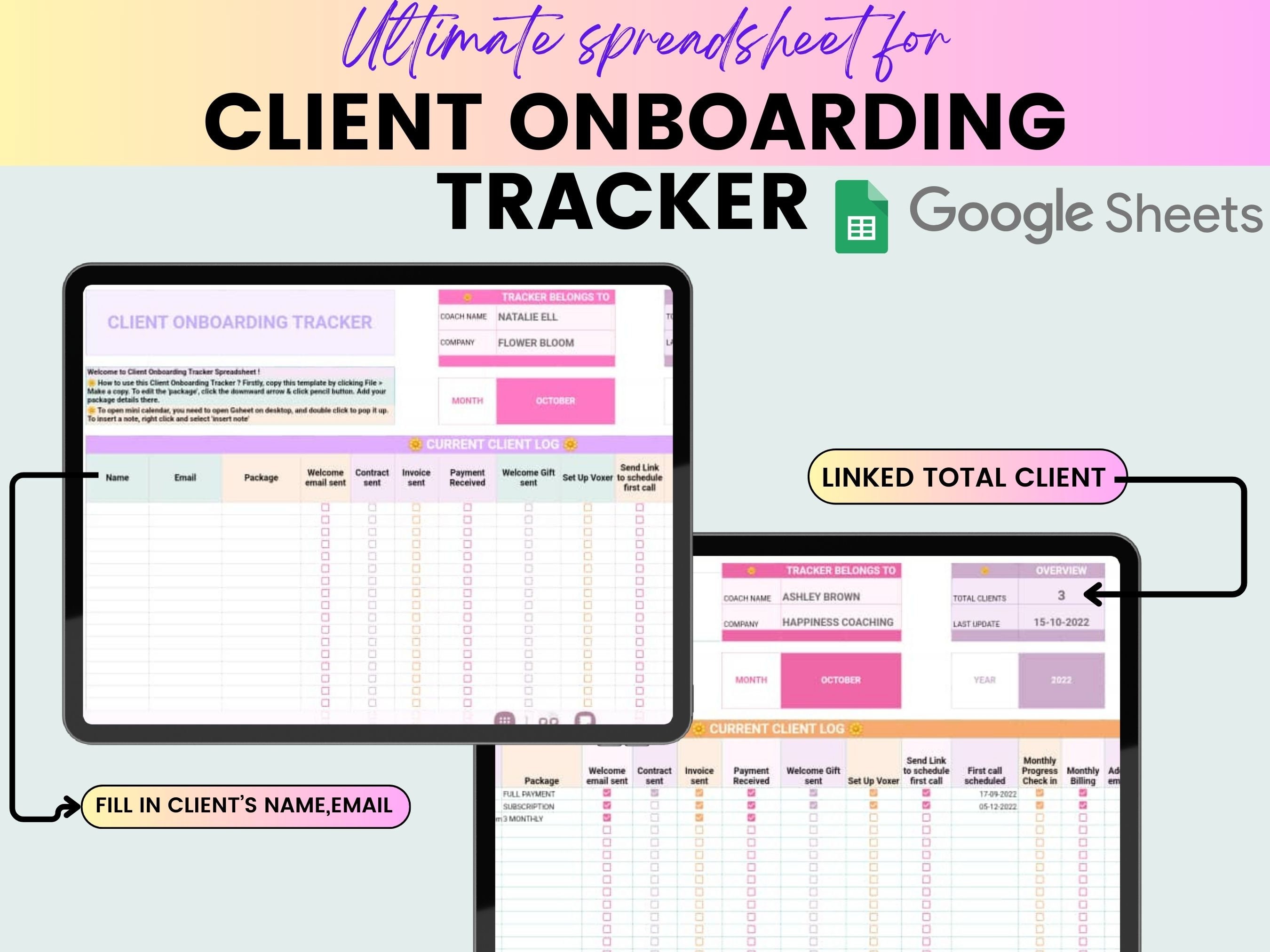 Client Onboarding Tracker Spreadsheet, Small Business Management ...