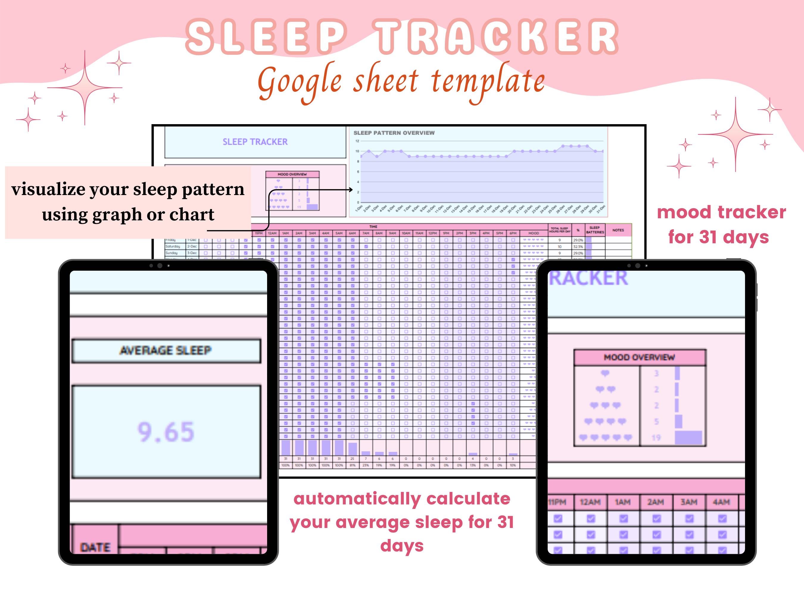 Sleep Tracker Spreadsheet Template, 24 Hour Sleep Tracker, Monthly ...