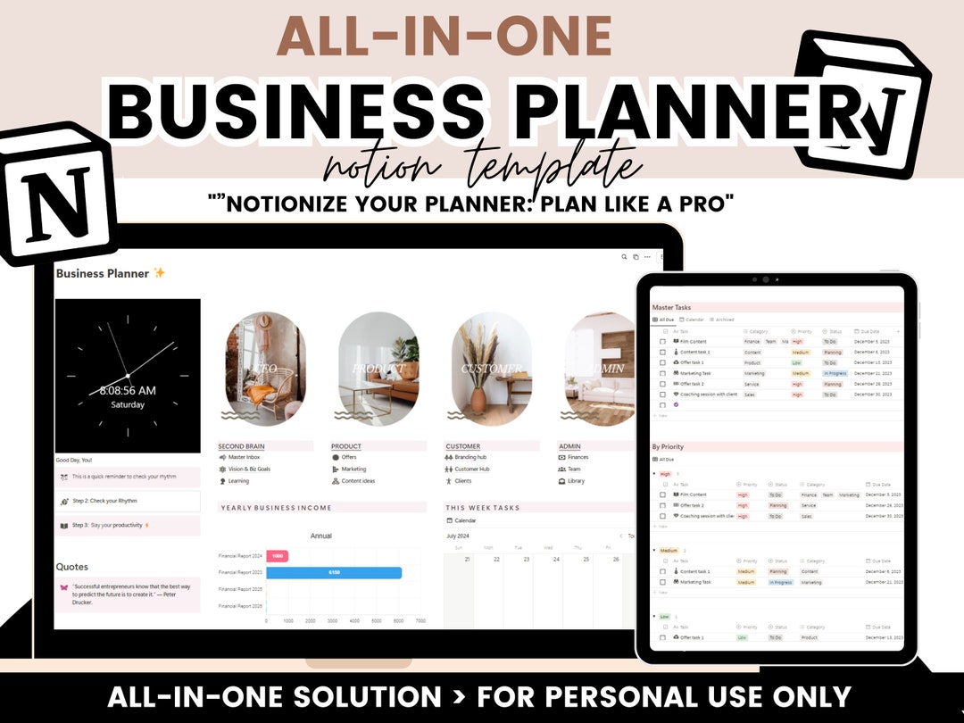 Notion Business Planner Template, Notion Client Dashboard, Small ...